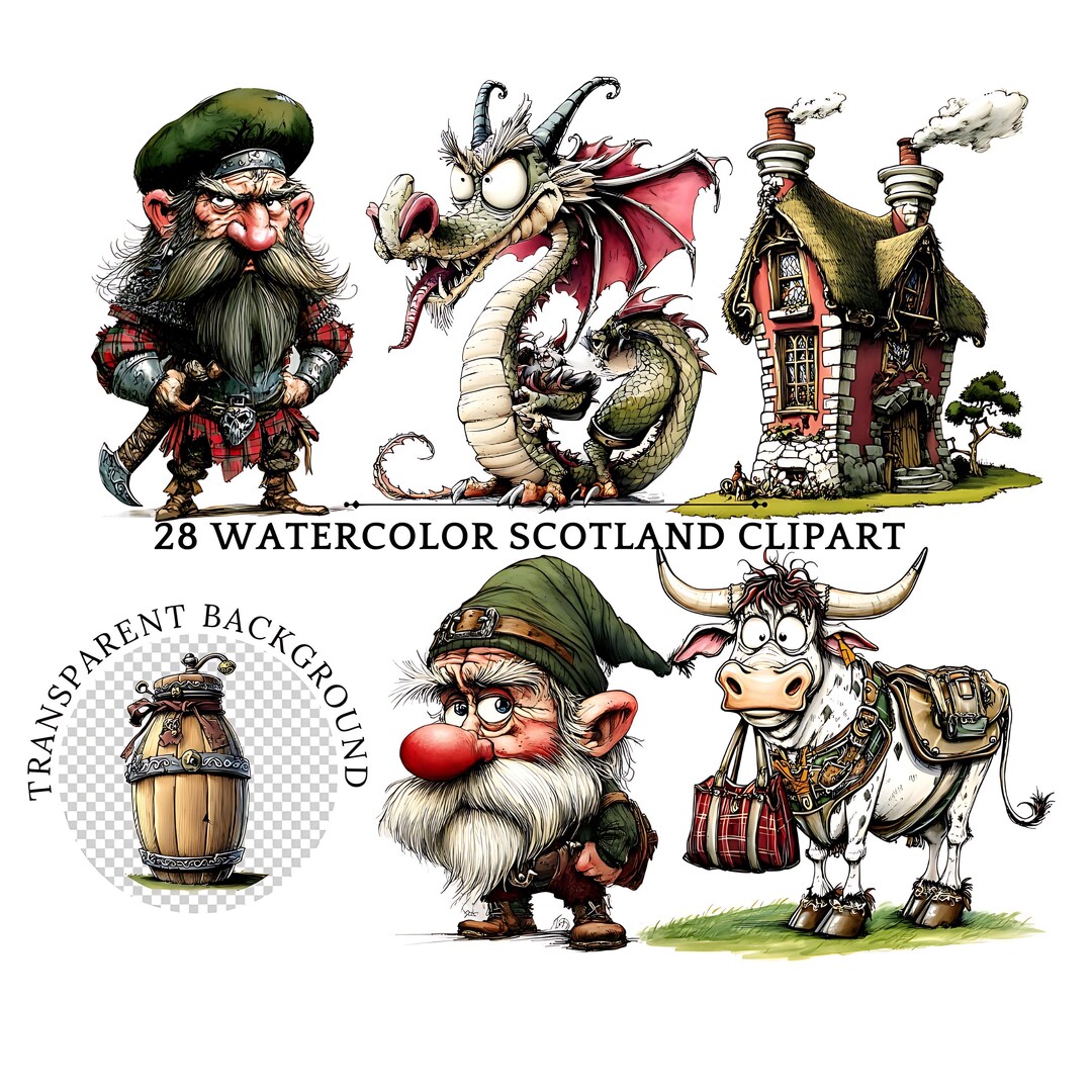 Scotland Clipart, Watercolor PNG Bundle, Scottish Highlands Digital ...
