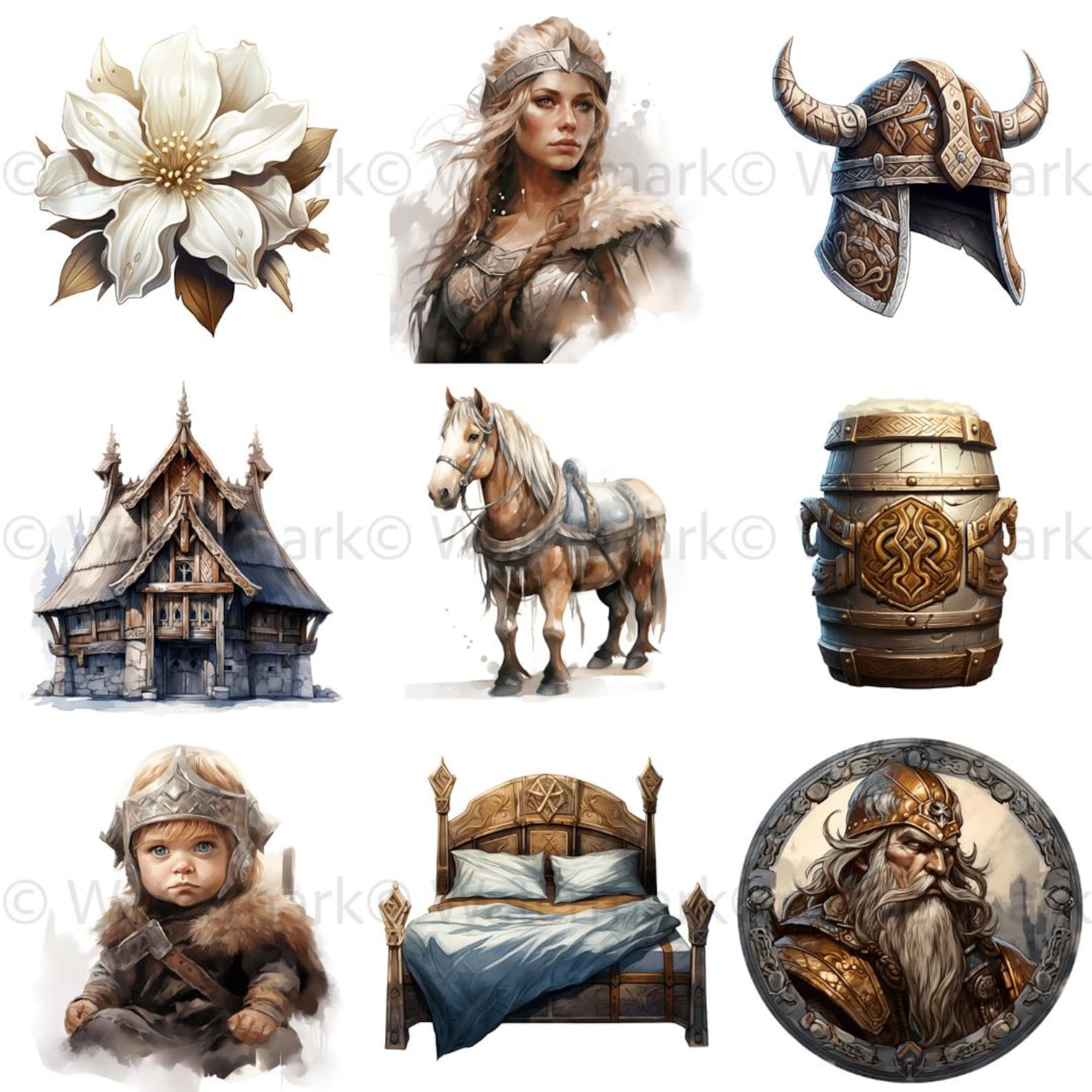Nordic Viking Watercolor Clipart: Norse Mythology PNG (digital Download ...