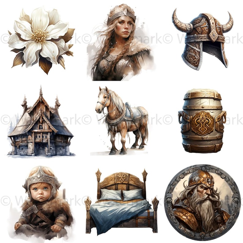 Nordic Viking Watercolor Clipart: Norse Mythology PNG (digital Download ...