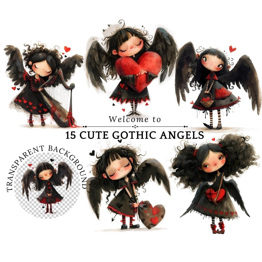 Gothic Angel Clipart PNG Bundle: Dark Fantasy Angels (digital Download ...
