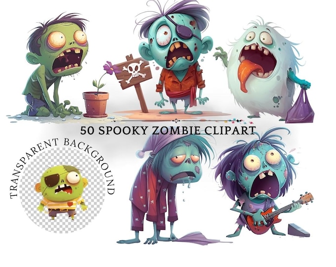 10 Halloween Zombie Clipart Watercolor Horror Dead Man Art, Zombie in ...