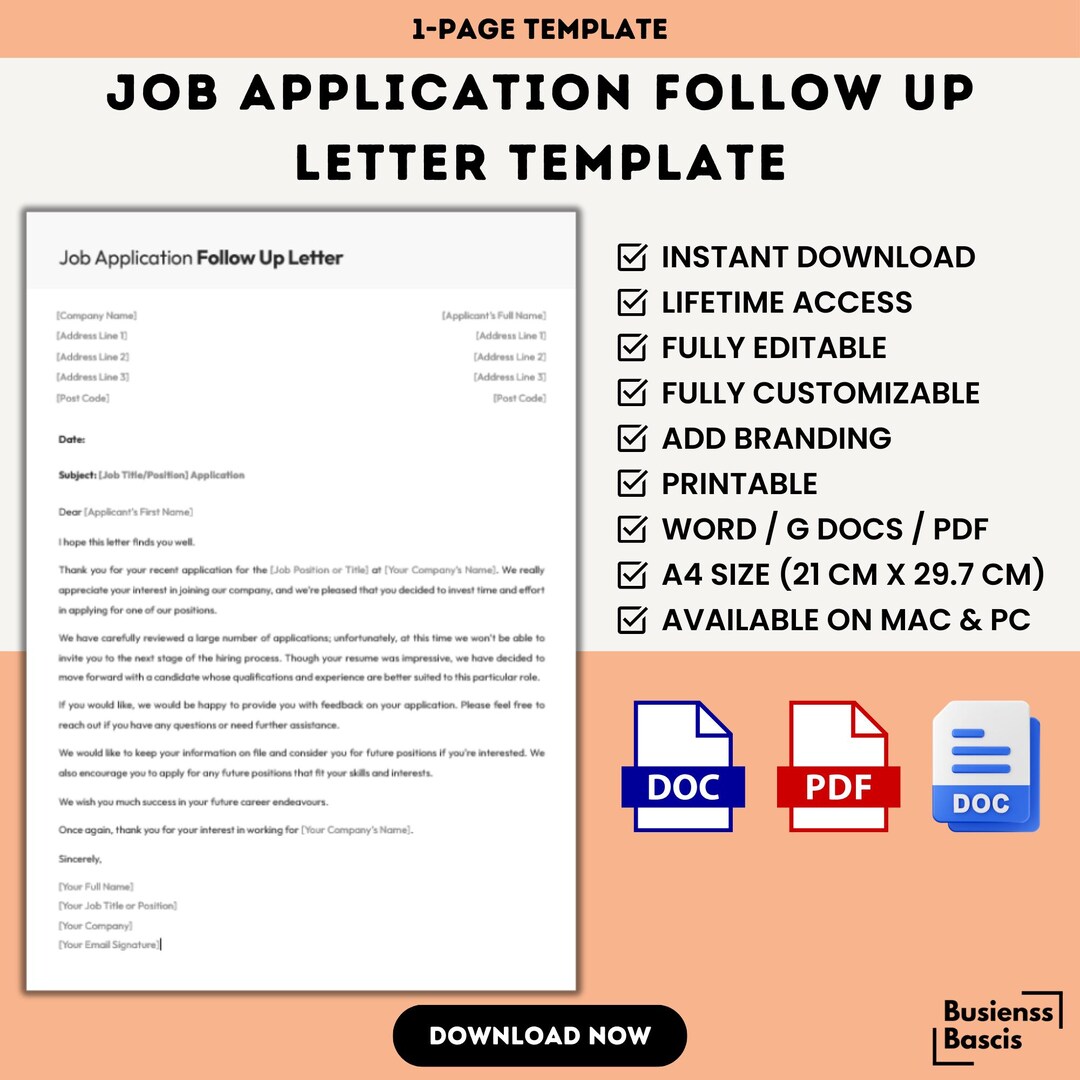 Job Application Follow-up Letter Template, Post Job Application Follow ...