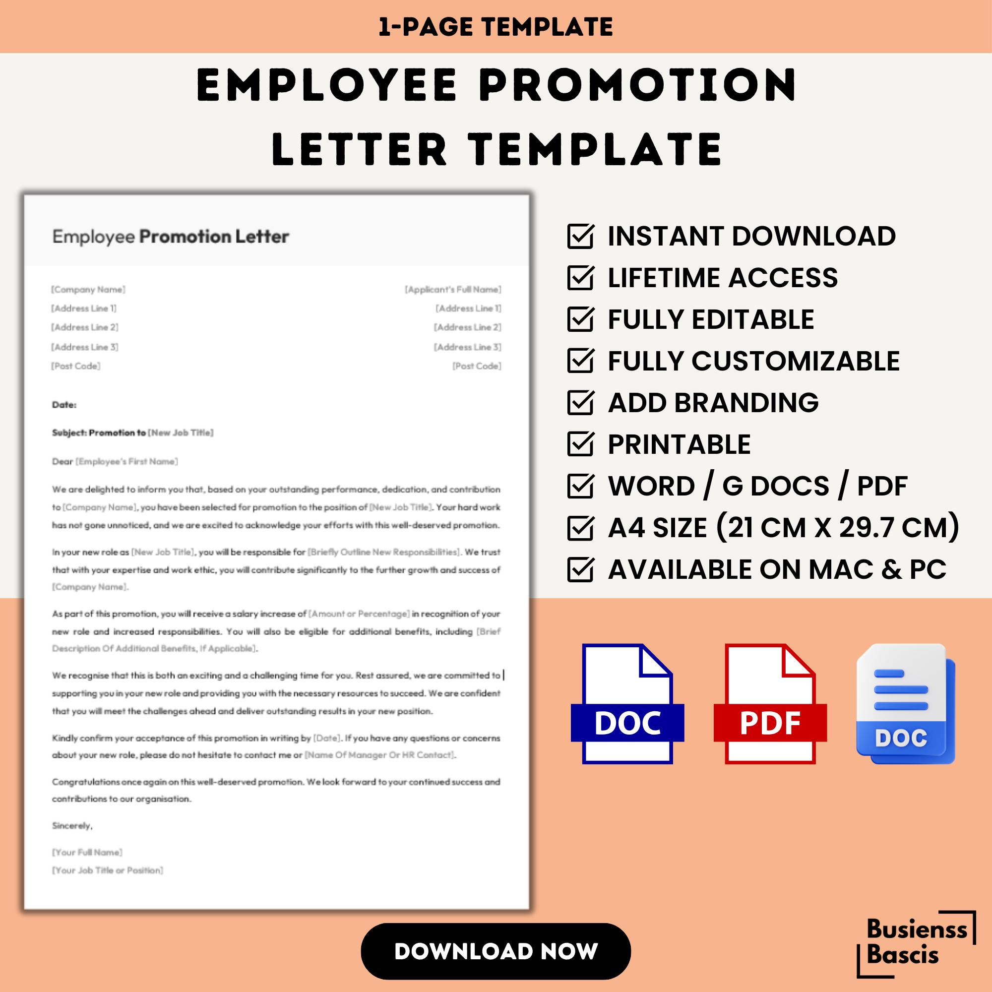 Employee Promotion Letter Template, Performance Pay Raise Letter, Job ...