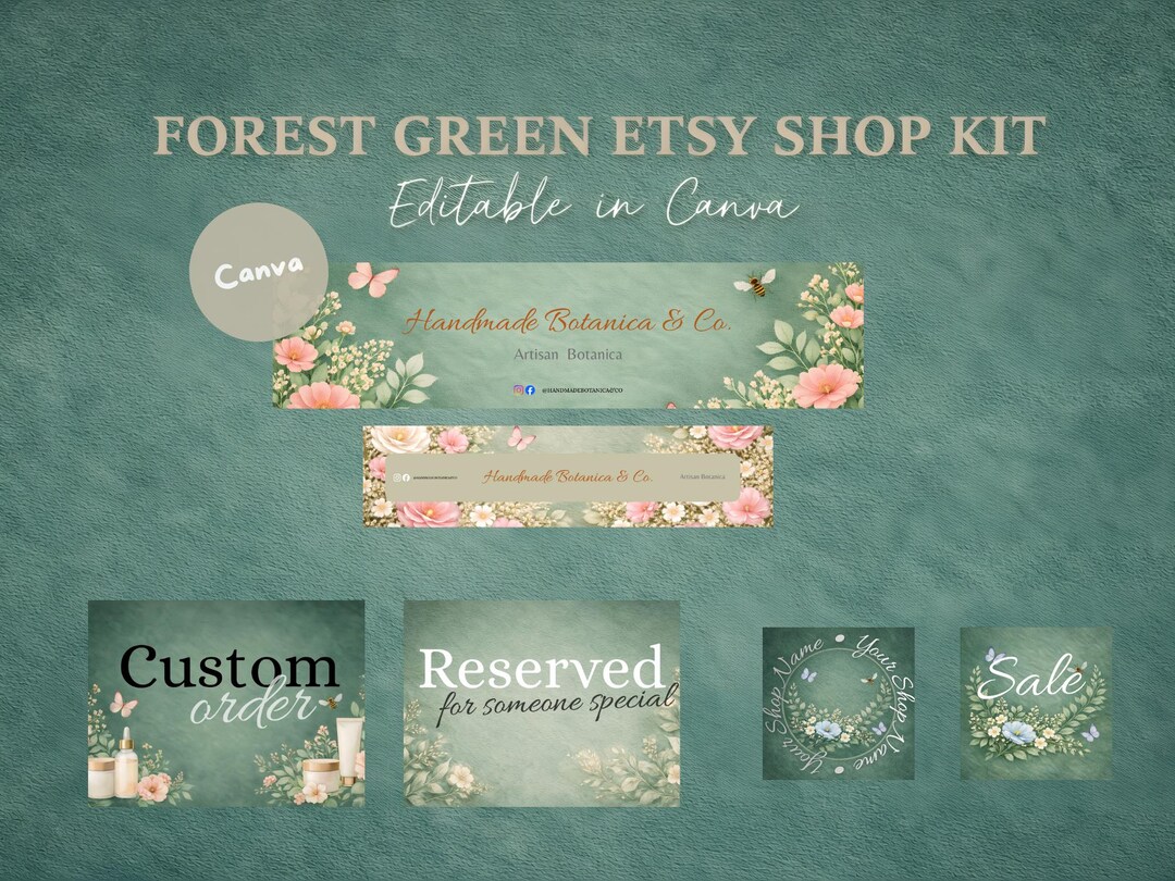Boho Floral Etsy Shop Kit, Editable Canva Banner & Icon (digital ...