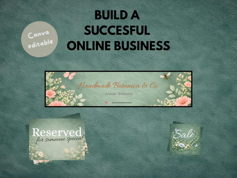 Boho Floral Etsy Shop Kit, Editable Canva Banner & Icon (digital ...