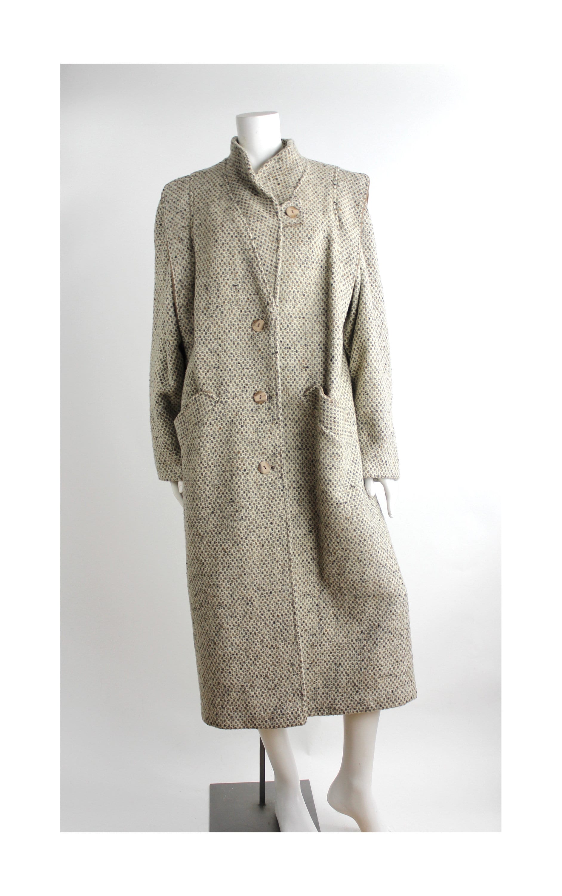 Vintage Angular Neutral Textured Coat Neutral Gray Wool Winter Coat ...