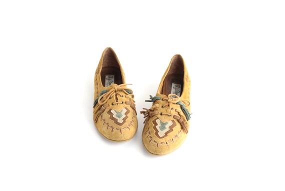 sz 8.5 Vintage 1980s Moccasin Inspired Lace Up Flat S… - Gem