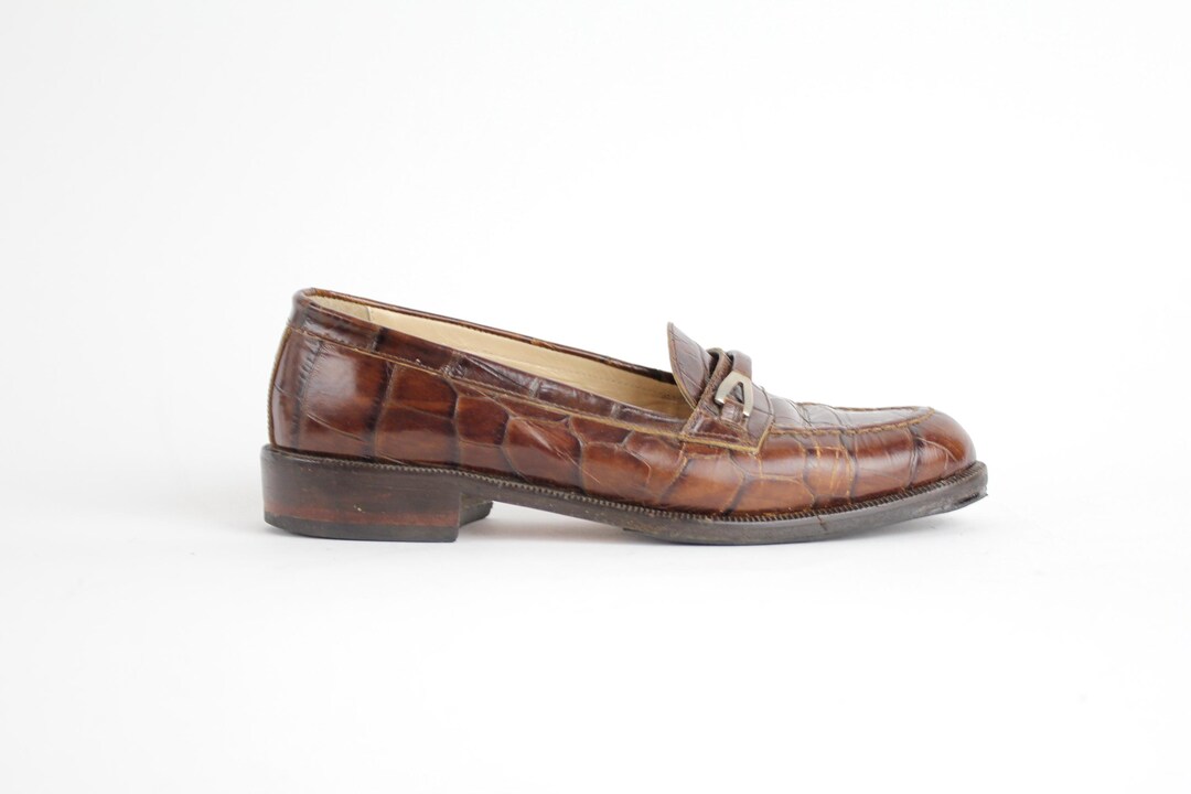 Sz 6.5 Vintage Joan & David Penny Loafers | Dark Brown Embossed Leather ...