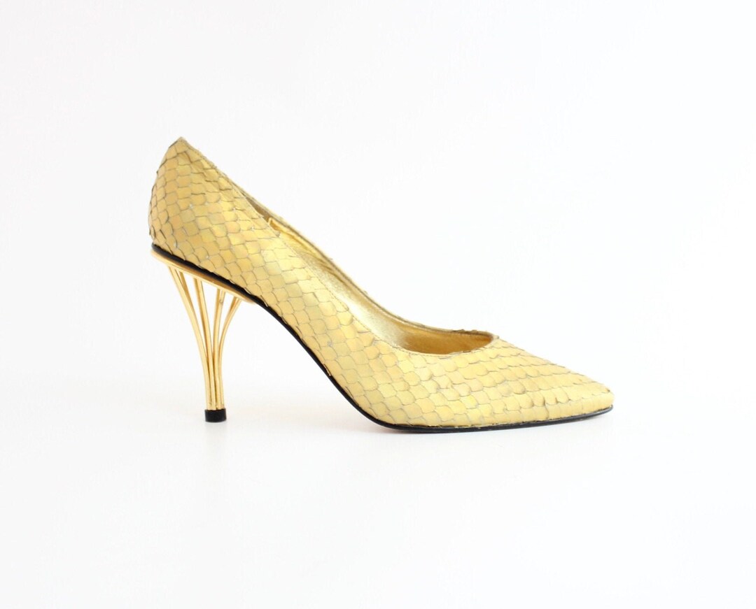 Sz 8 Vintage 1980s Leather Pumps | Sculptural Metal Heel Shoes ...