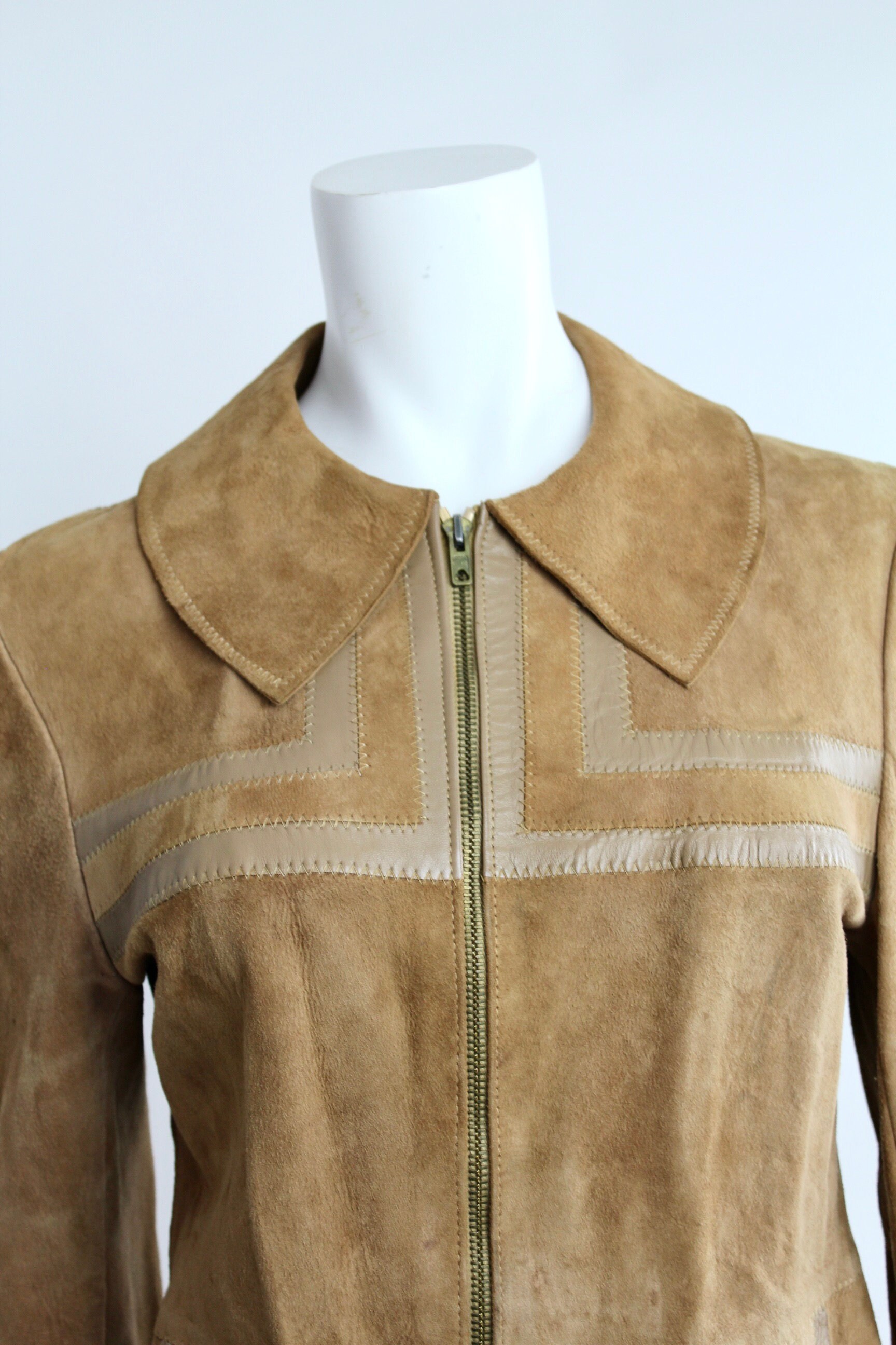 Vintage 1940s Chamois Leather Fitted Jacket Pointed Puritan Collar ...