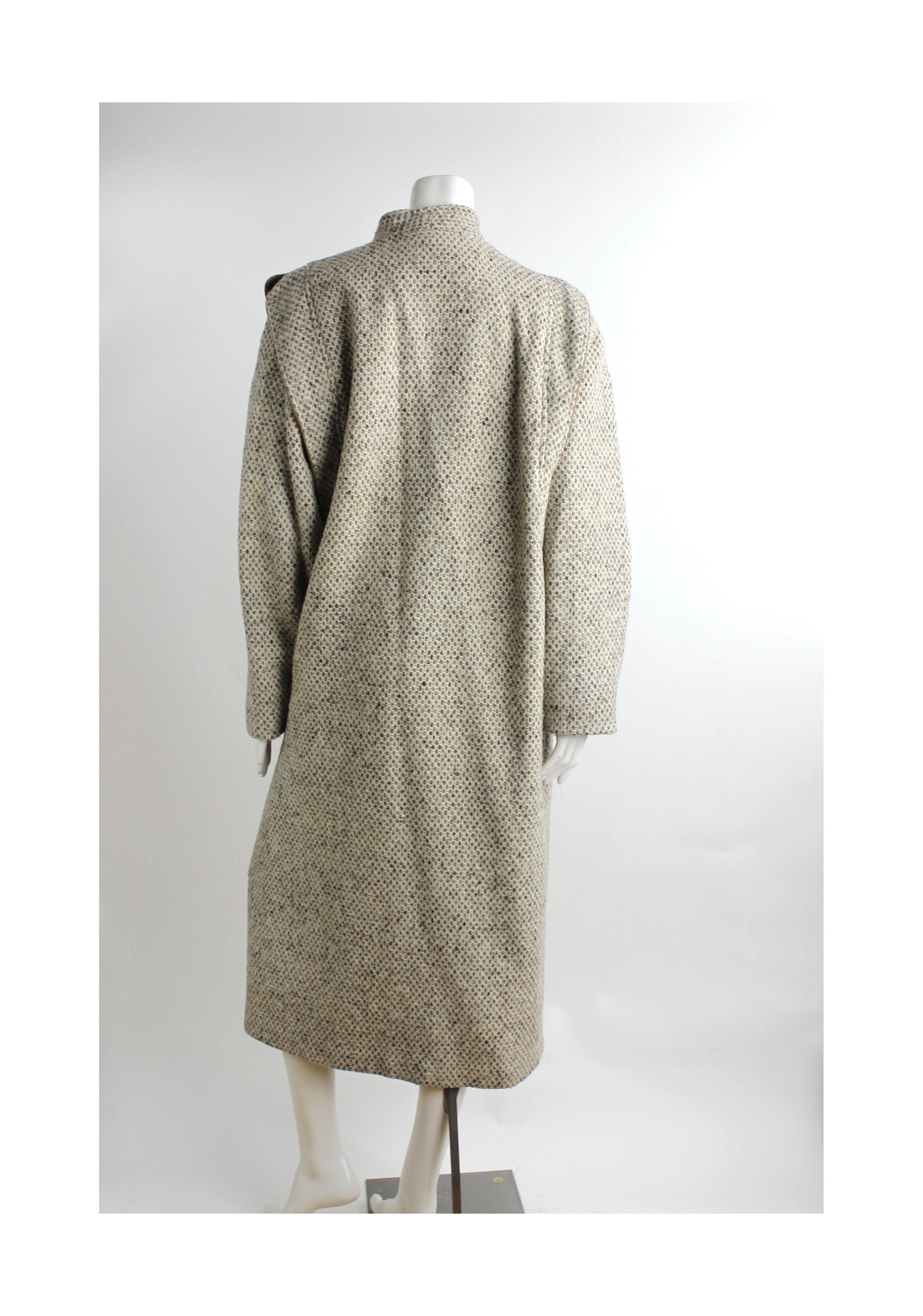 Vintage Angular Neutral Textured Coat Neutral Gray Wool Winter Coat ...