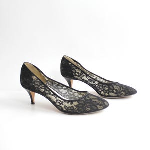 Sz 10.5 Italian Black Lace and Leather Pumps | Black Brocade Lace Pumps ...
