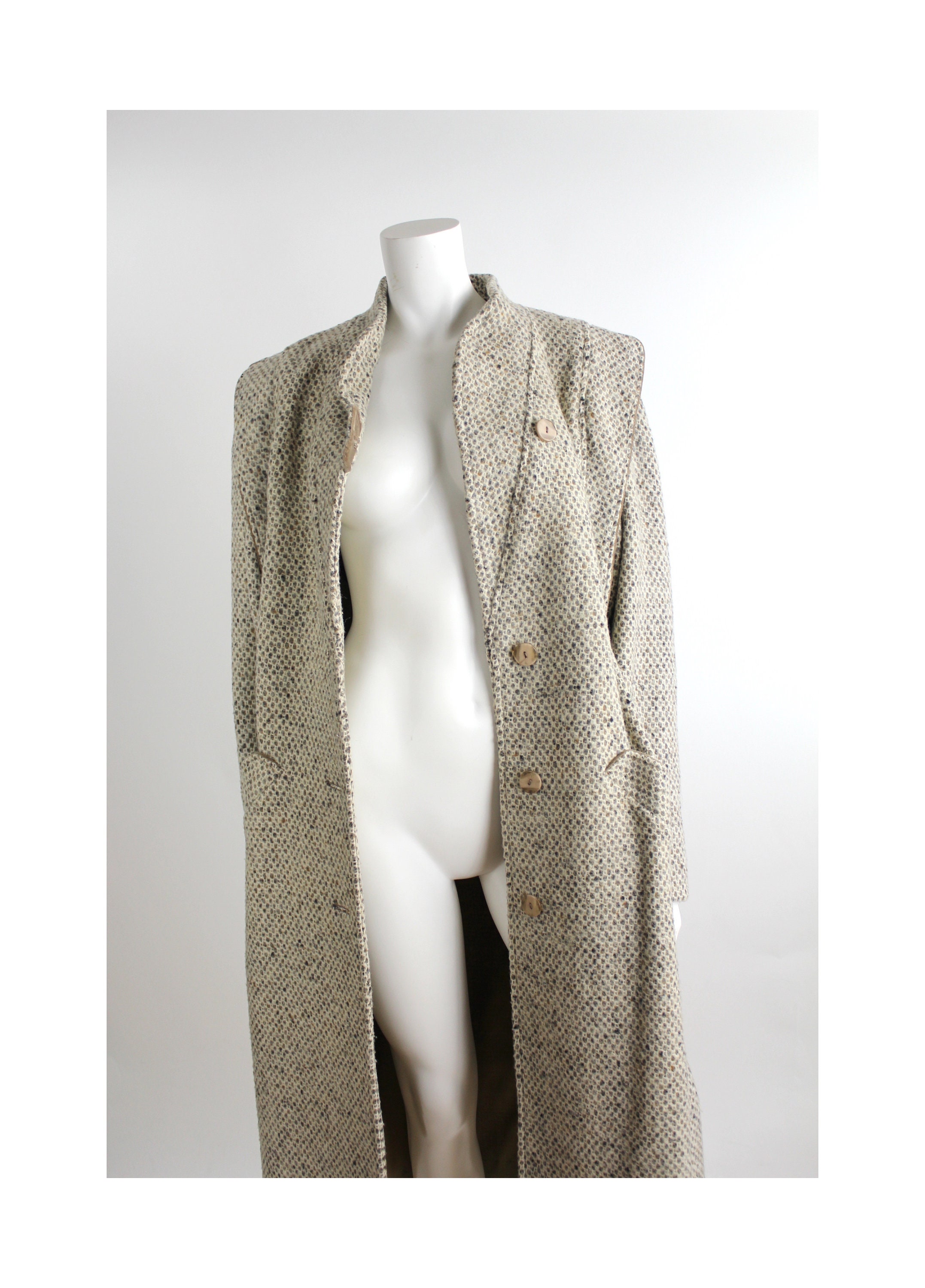 Vintage Angular Neutral Textured Coat Neutral Gray Wool Winter Coat ...