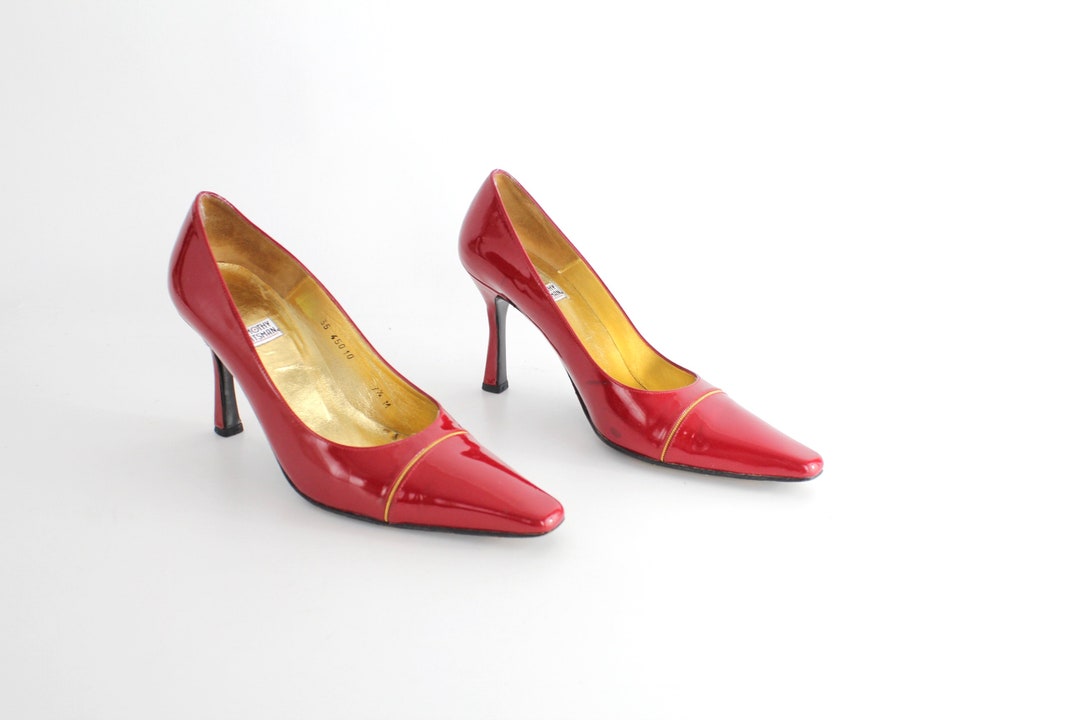 Sz 7.5 Vintage 1980s Leather Pumps | Metal Chain Heel Shoes | Timothy ...