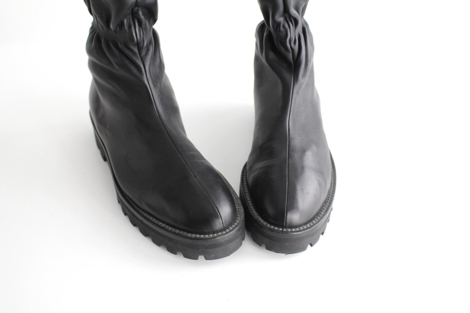 Sz 8 Vintage Walter Steiger Black Leather Pull up Boots | Minimal Black ...