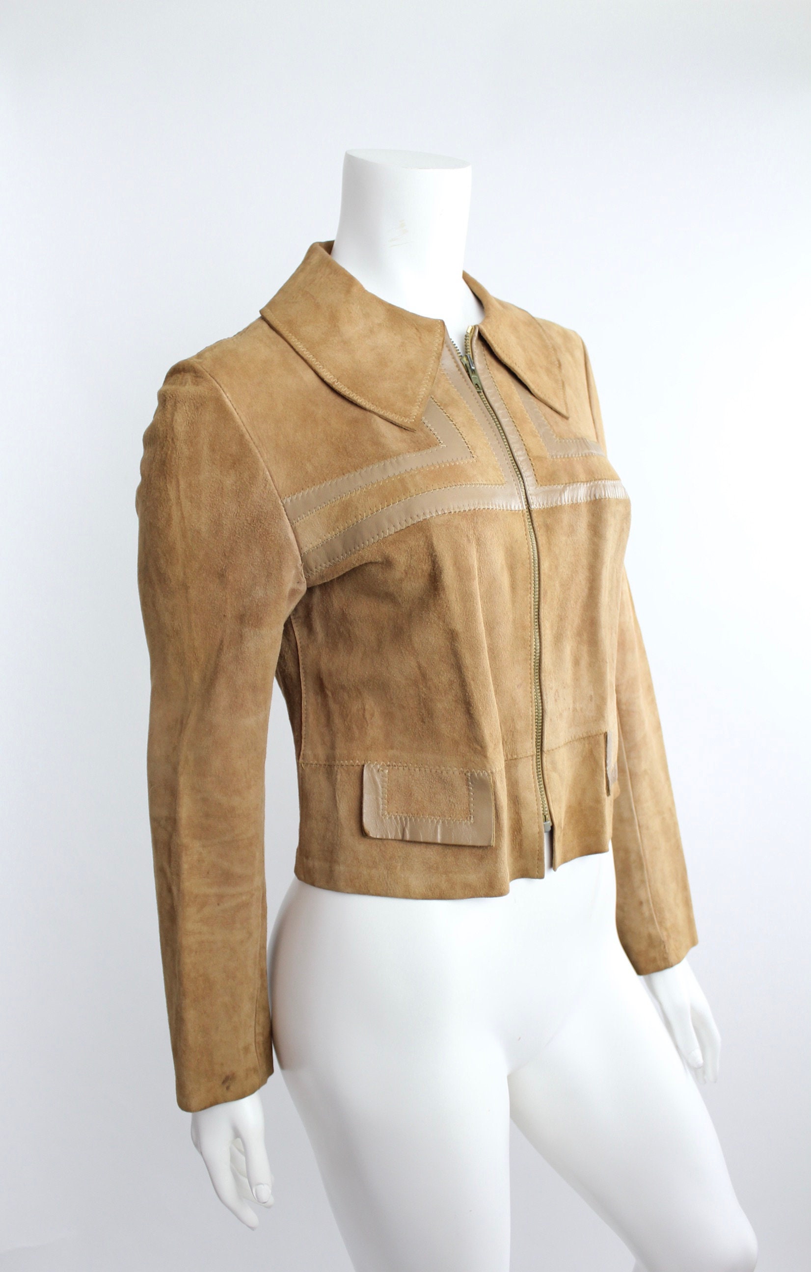 Vintage 1940s Chamois Leather Fitted Jacket | Pointed Puritan Collar ...