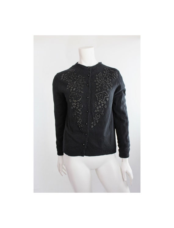 Vintage 1950s Wool Cardigan Sweater | Beaded Cardigan… - Gem
