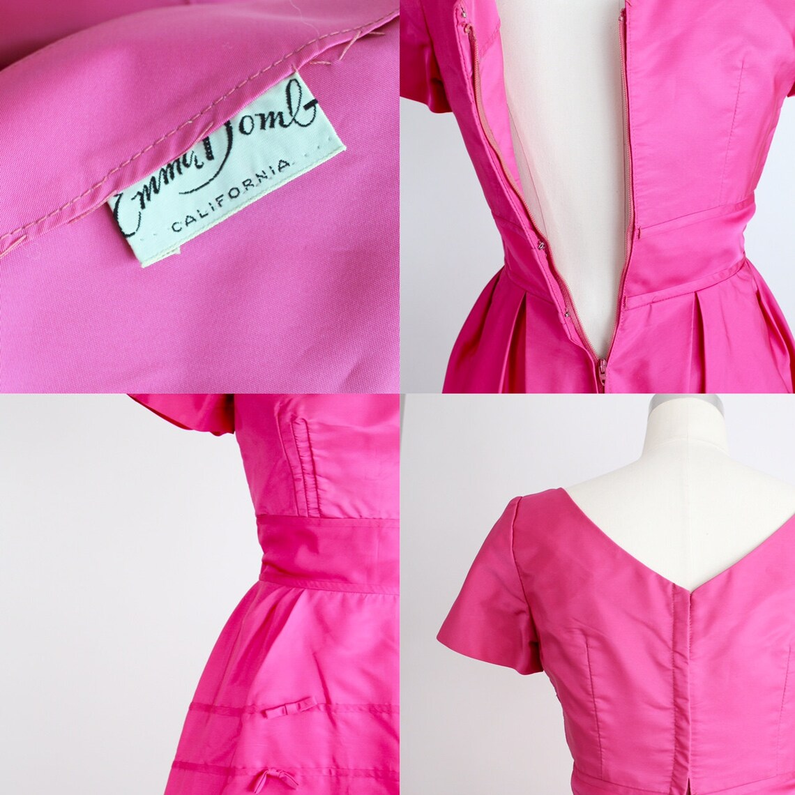 Vintage 1950s Emma Domb Dress Bright Pink Nylon Taffeta Fit - Etsy