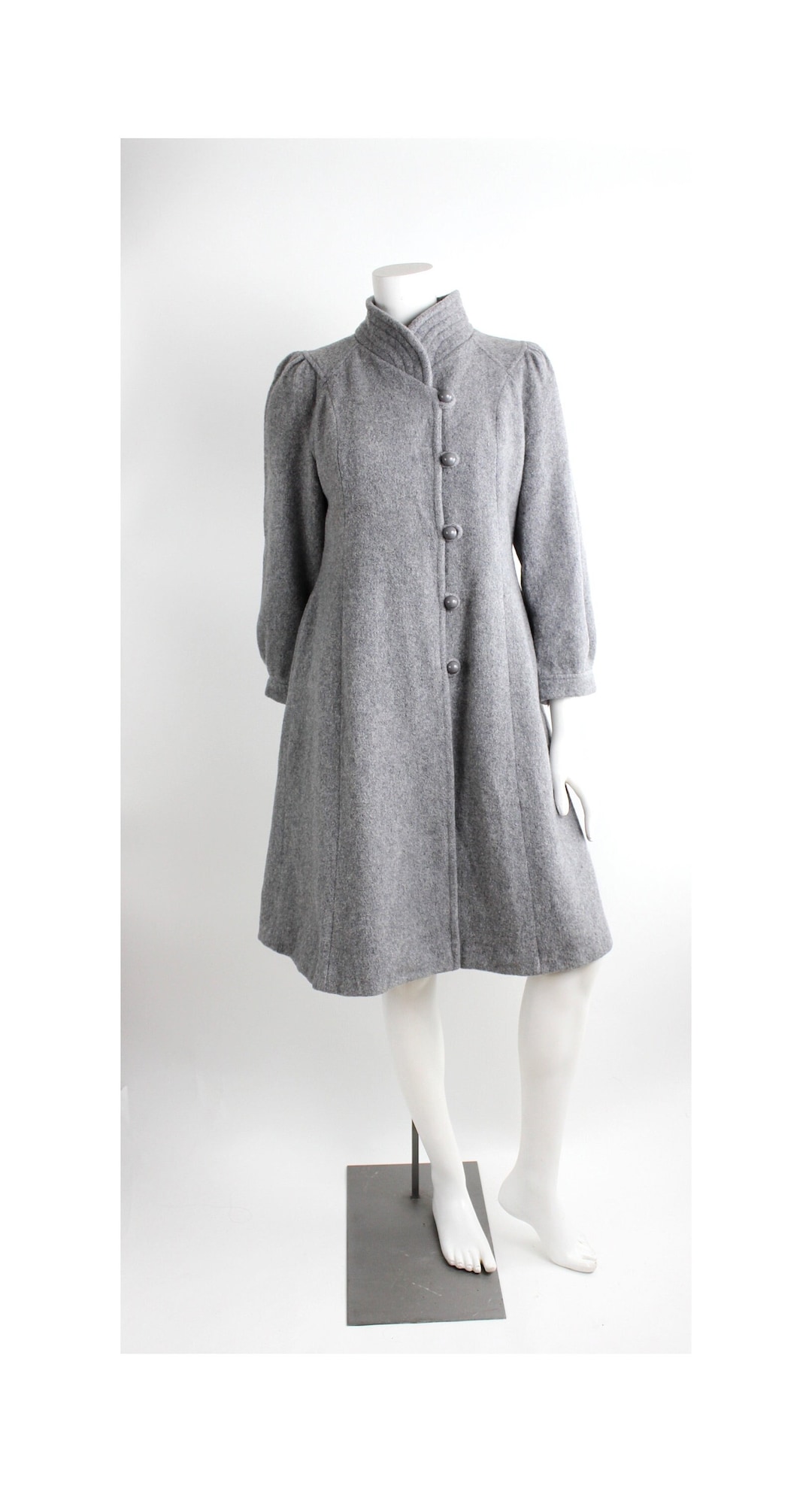 Vintage 1970s Gray Princess Coat | Puffy Sleeve Wool Blend Winter Coat ...