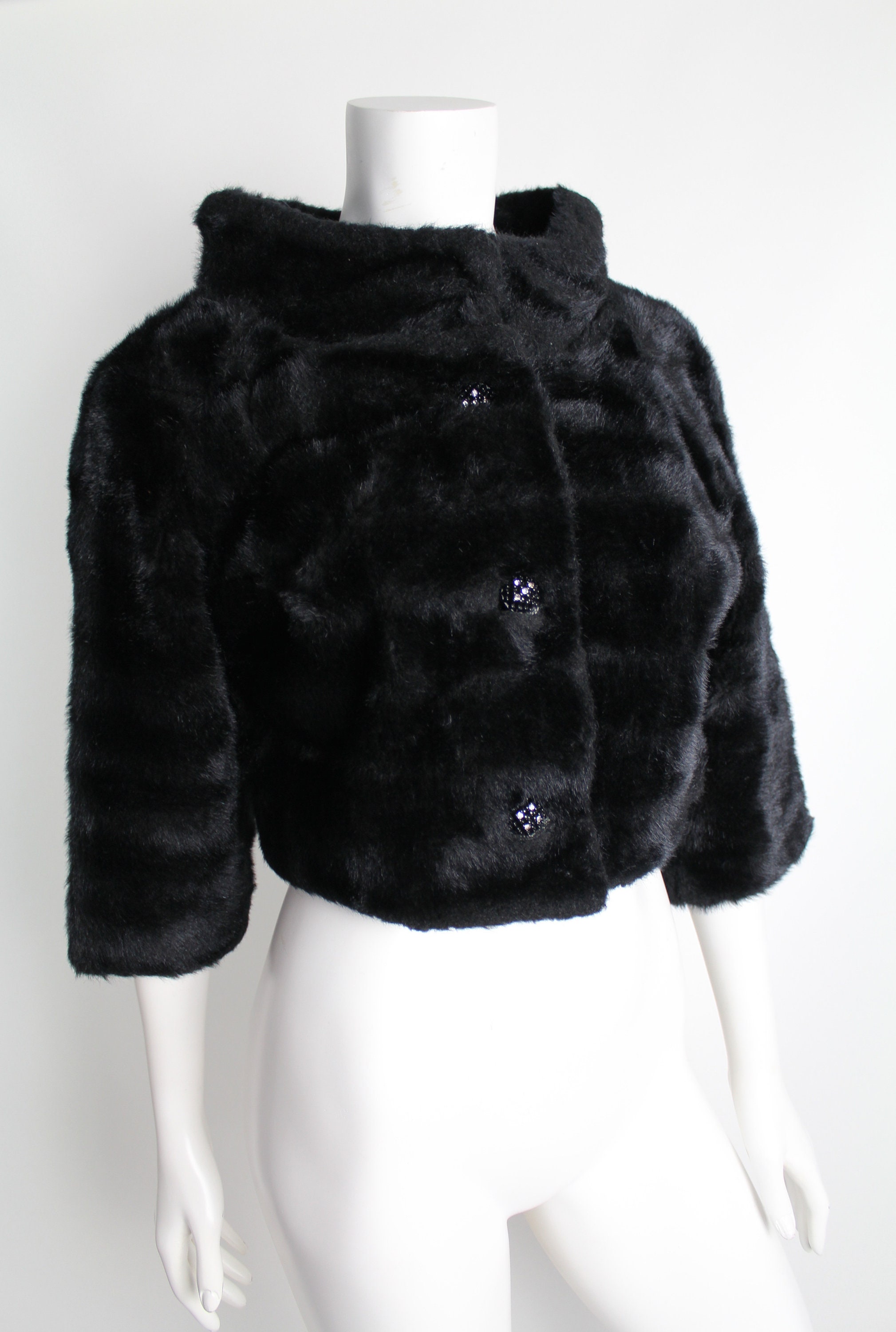 Vintage 1950s Faux Fur Cropped Jacket Black Faux Fur Evening | Etsy