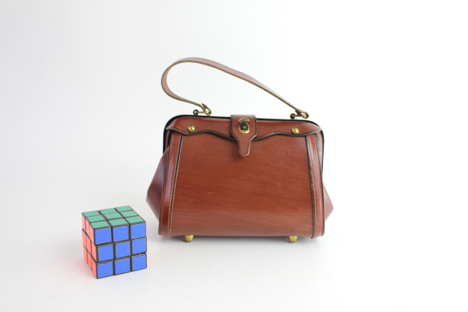 Vintage 1960s Leather Handbag | Sienna Brown Leather Structured Bag - Etsy