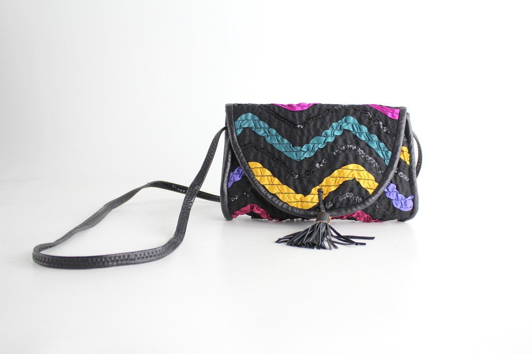 Vintage 1980s Claudio & Guillermo Shoulder Bag | Multicolor Satin ...
