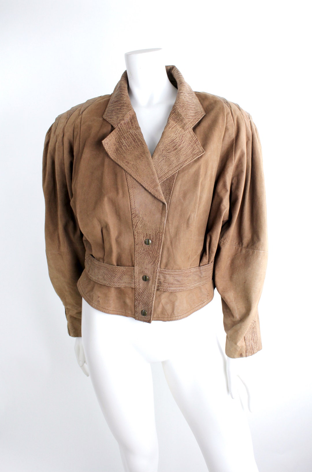 Vintage Early 1990s Leather Jacket | Pleated Shoulder Leather Jacket ...