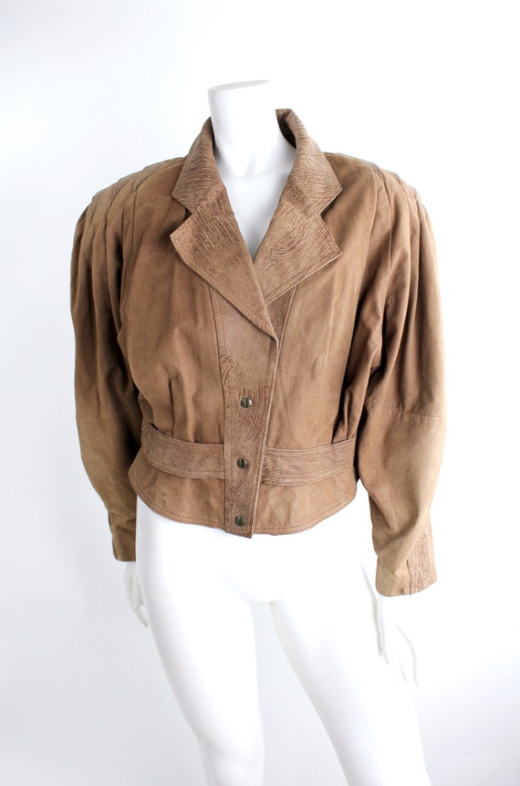 Vintage Early 1990s Leather Jacket | Pleated Shoulder… - Gem