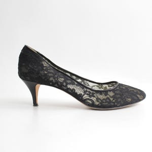 Sz 10.5 Italian Black Lace and Leather Pumps | Black Brocade Lace Pumps ...