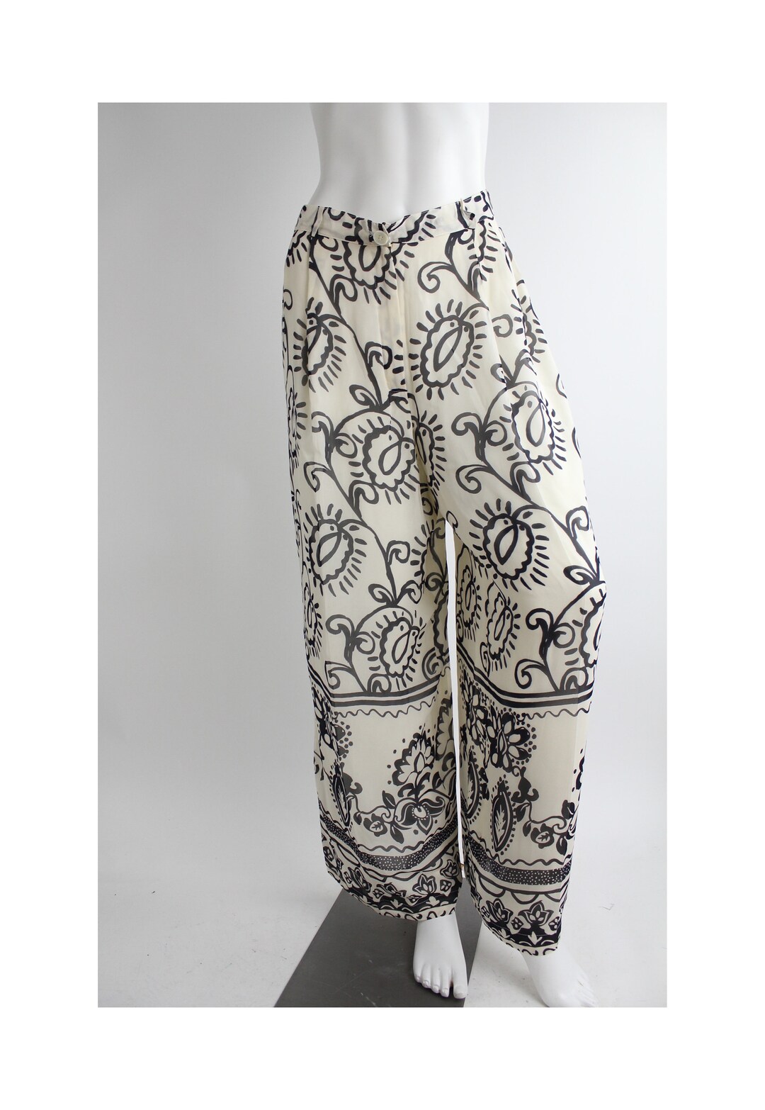 1990s Genny Silk Chiffon Pants | Vintage Abstract Scribble Print ...