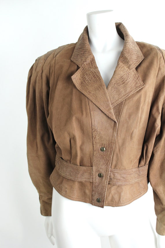 Vintage Early 1990s Leather Jacket | Pleated Shoulder… - Gem