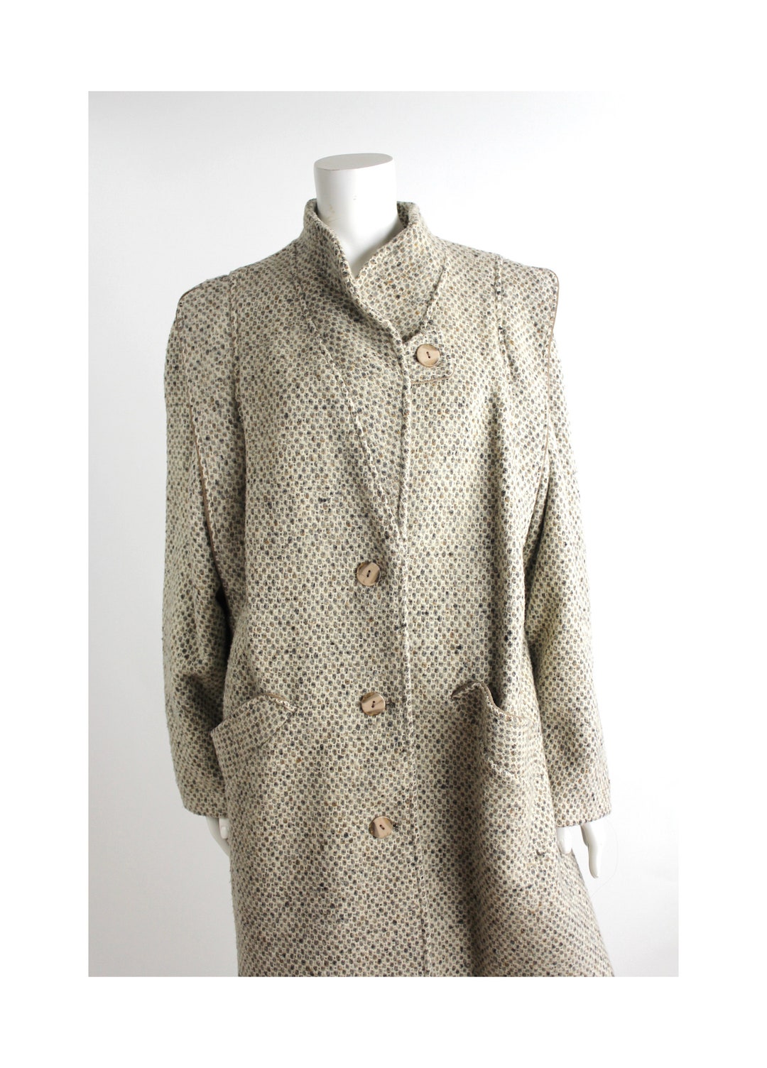 Vintage Angular Neutral Textured Coat | Neutral Gray Wool Winter Coat ...