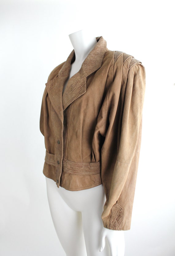 Vintage Early 1990s Leather Jacket | Pleated Shoulder… - Gem