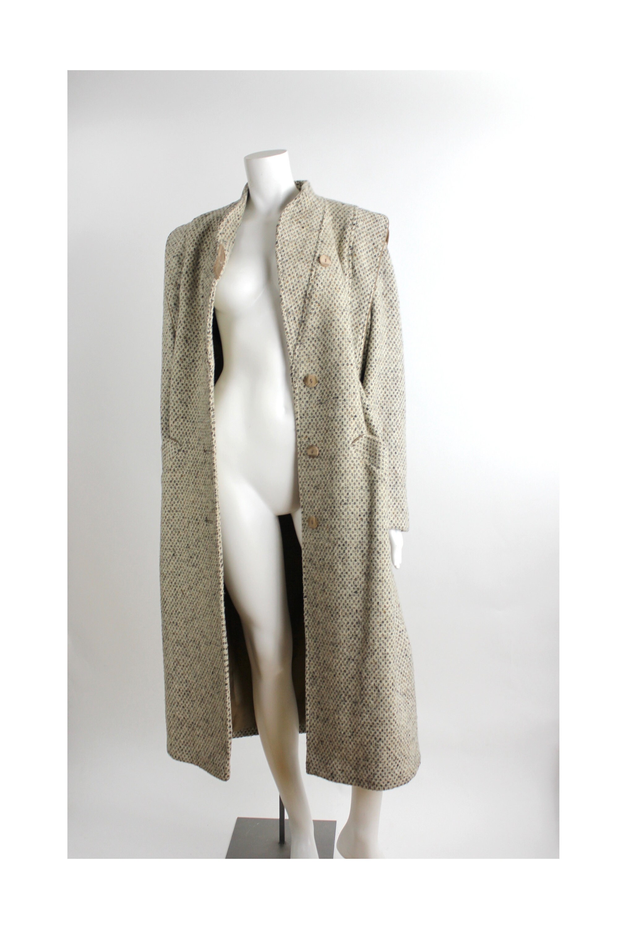 Vintage Angular Neutral Textured Coat Neutral Gray Wool Winter Coat ...