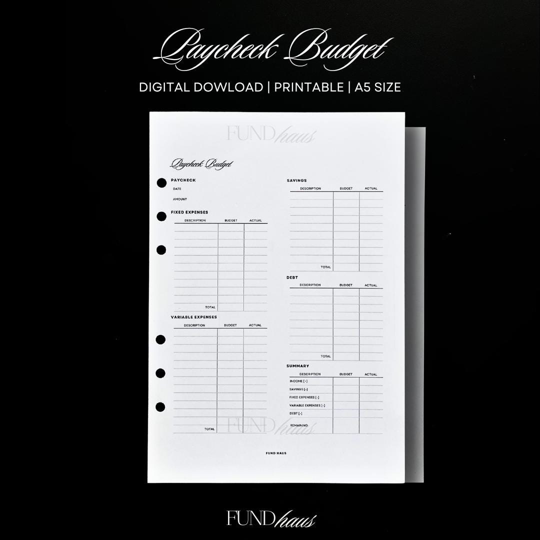 Printable Paycheck Budget Inserts | A5 Cash Stuffing Planner Inserts ...