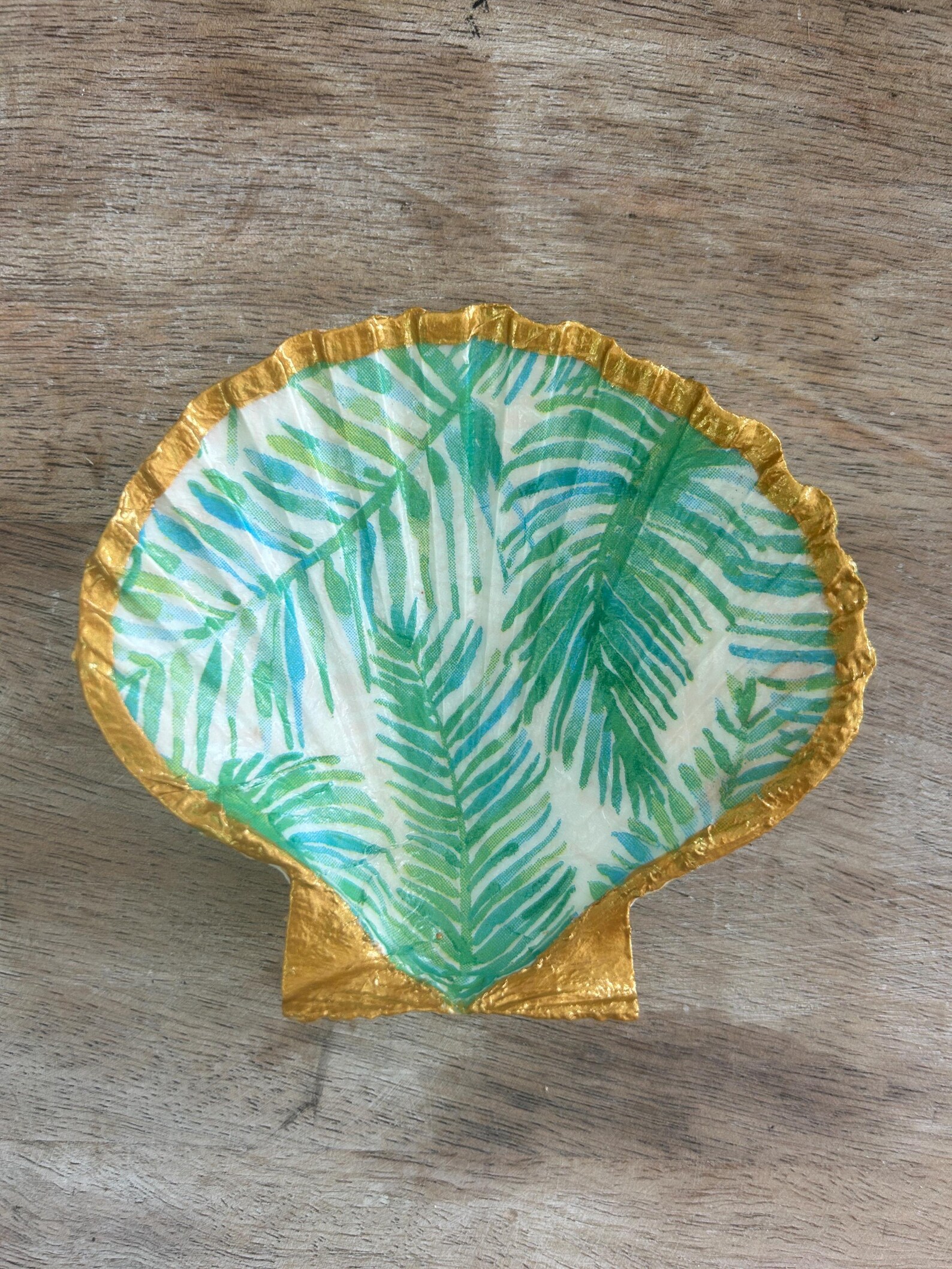 Handmade Coastal Large Scallop Seashell Jewelry Trinket Dish, Gold Trim ...