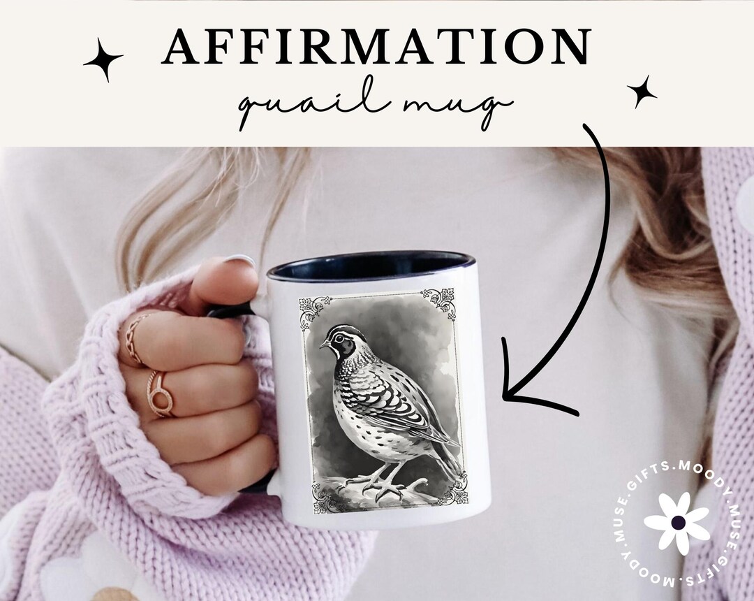 Affirmation Quail Mug - Vintage Black and White Watercolor Design 11 Oz ...