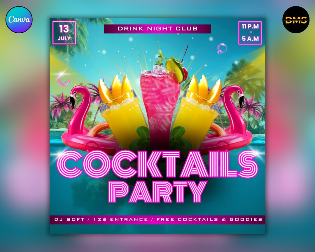 Digital Flyer Template for Parties and Events cocktails Party - Etsy