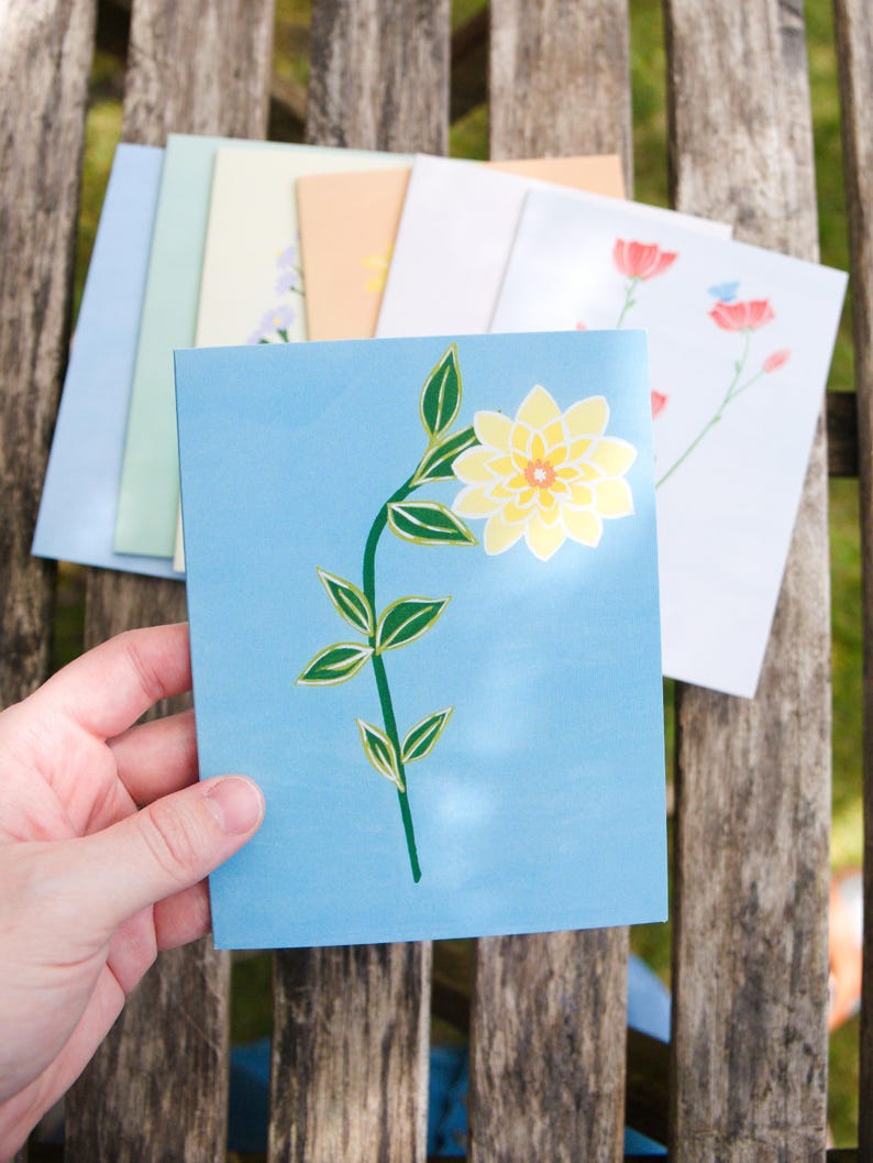 Dahlia Botanical Greeting Card | Hand Painted Floral Stationery (A2 ...