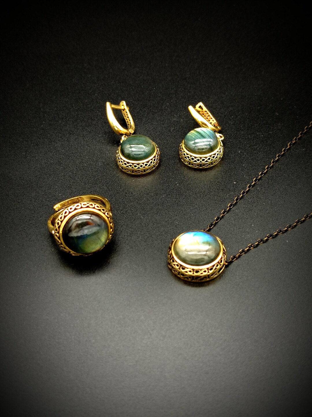 OSMAN, Set of Necklace, Earrings and Ring With Gemstones - Etsy