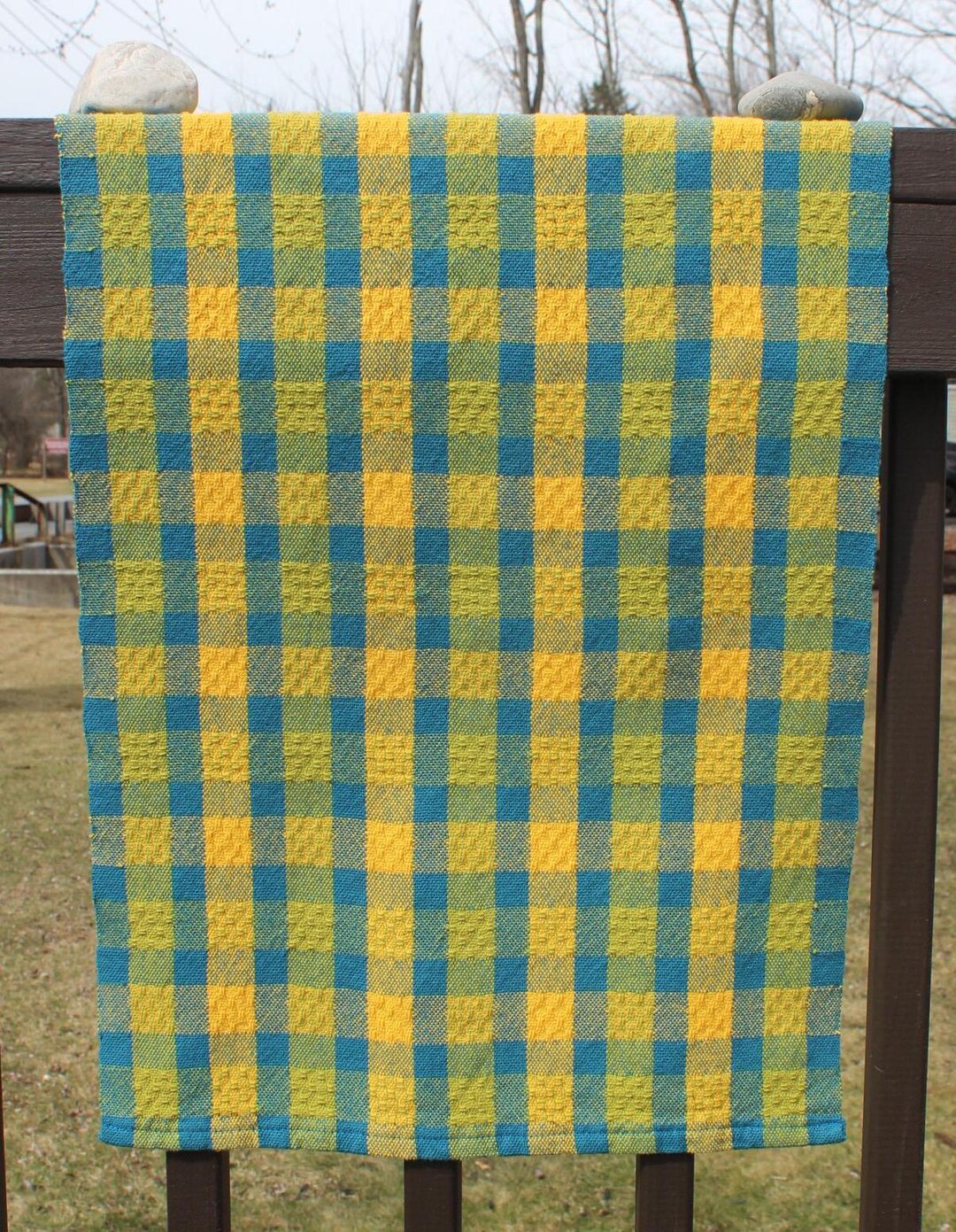 Handwoven Blue & Yellow Checkered Cotton Kitchen Towel - Etsy