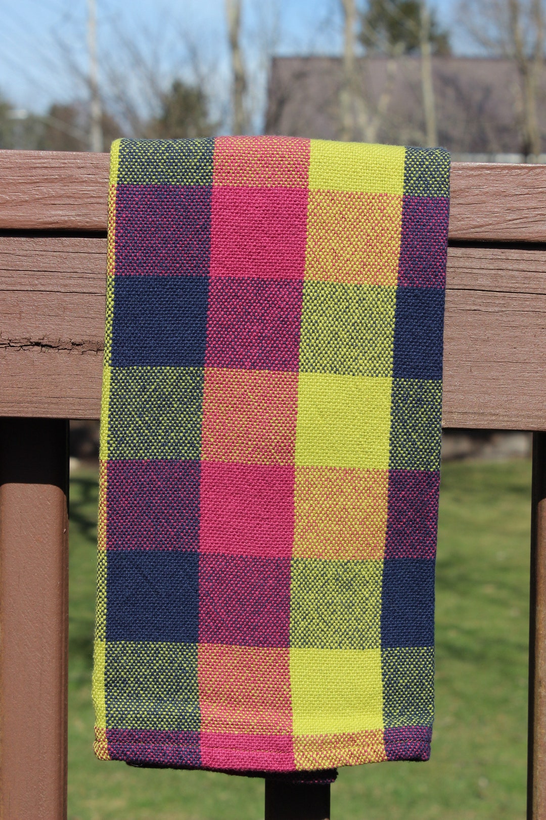 Pink Green Blue Checkers Kitchen Towel, Handwoven, Woven, Pink, Blue ...