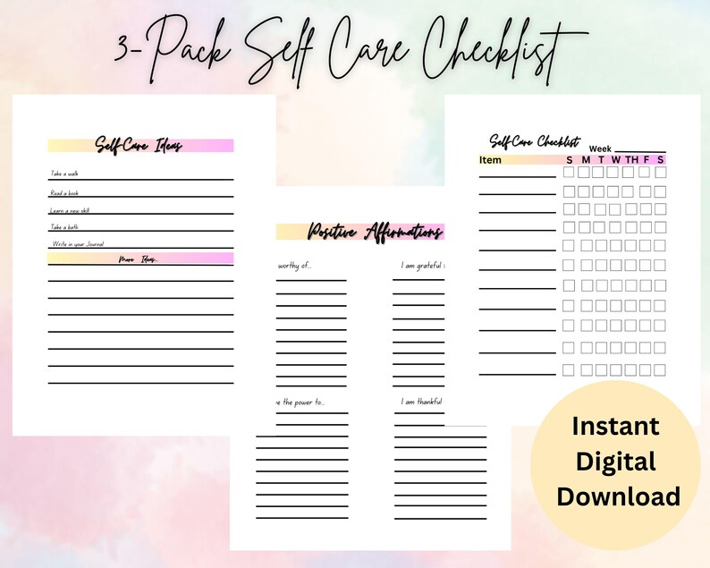 Self Care Checklist, Mindfulness, Stress Management, Positive Thoughts ...