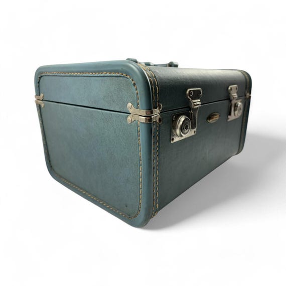 Vintage Indestructo Luggage Trunk Teal Blue with Remo… - Gem