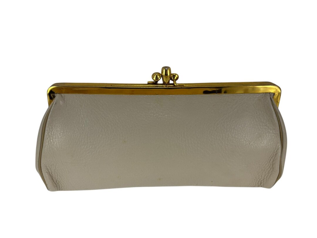 Vintage Justin Leather Frame Clutch Purse With Gold Hardware, Cream ...