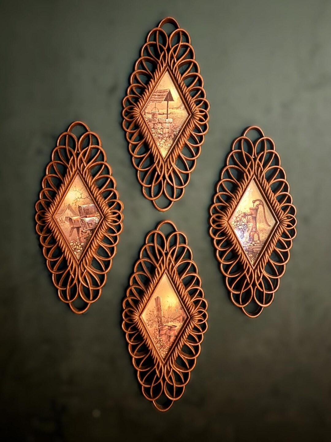 Vintage 1975 Burwood Wall Art Set – Rustic Farmhouse Diamond Frames ...