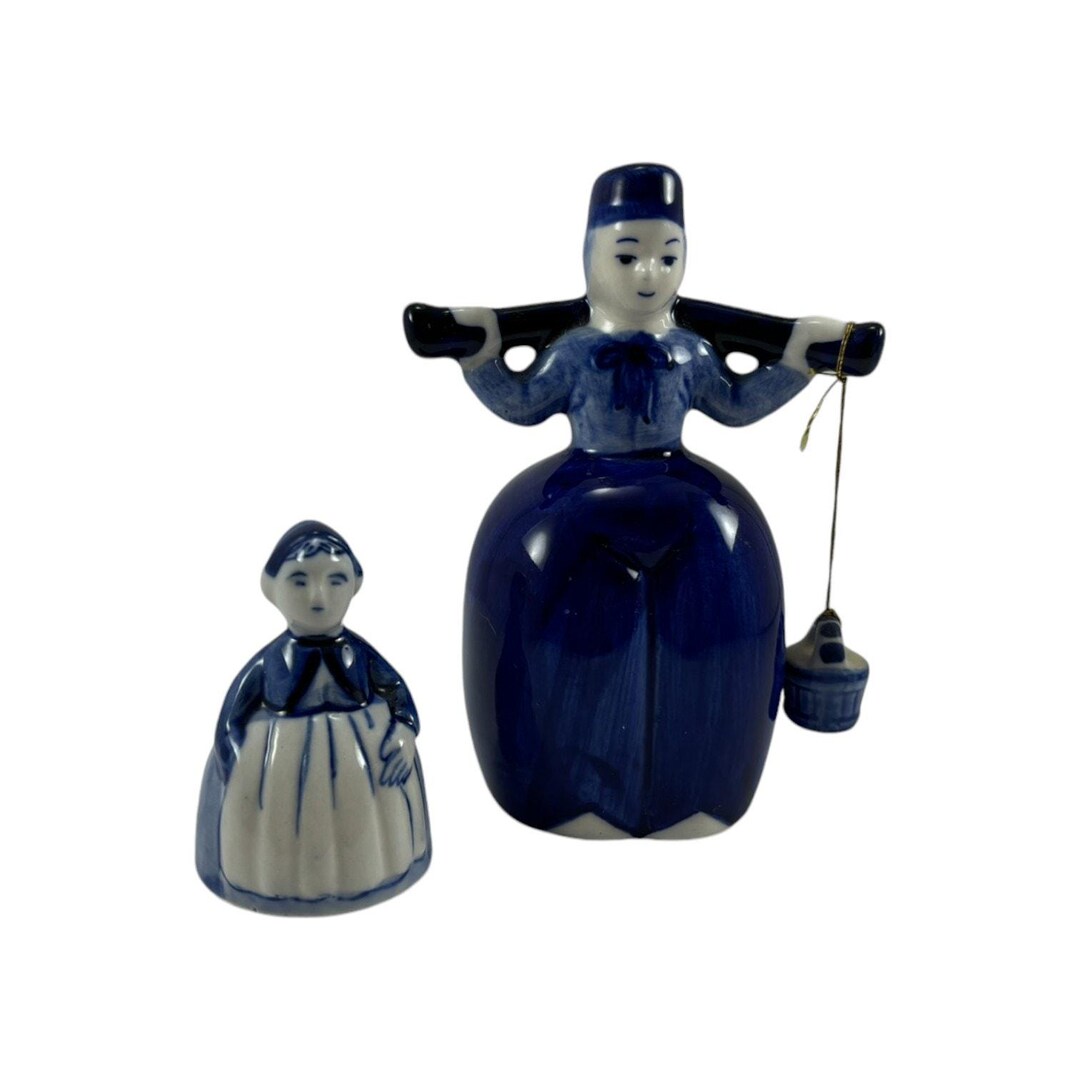 Vintage Mini Delft Milk Maid Bells Set of 2 Hand Painted Collectibles ...