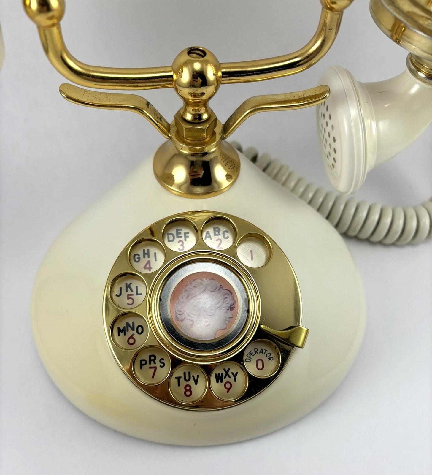 1970s Regal French Rotary Phone Ivory/cream Gold/brass Cameo Decorative ...