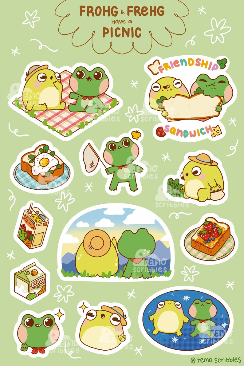 Picnic Frogs Matte Sticker Sheet, Cute Cottage Core, Cute Animal ...