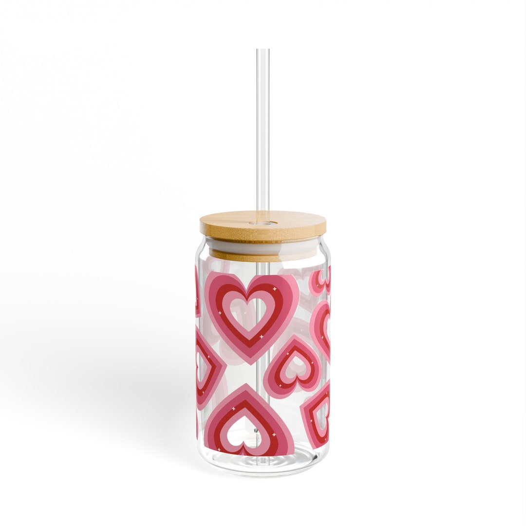 Heart Sipper Glass, 16oz , Open See-through Hearts, All Around Pattern ...